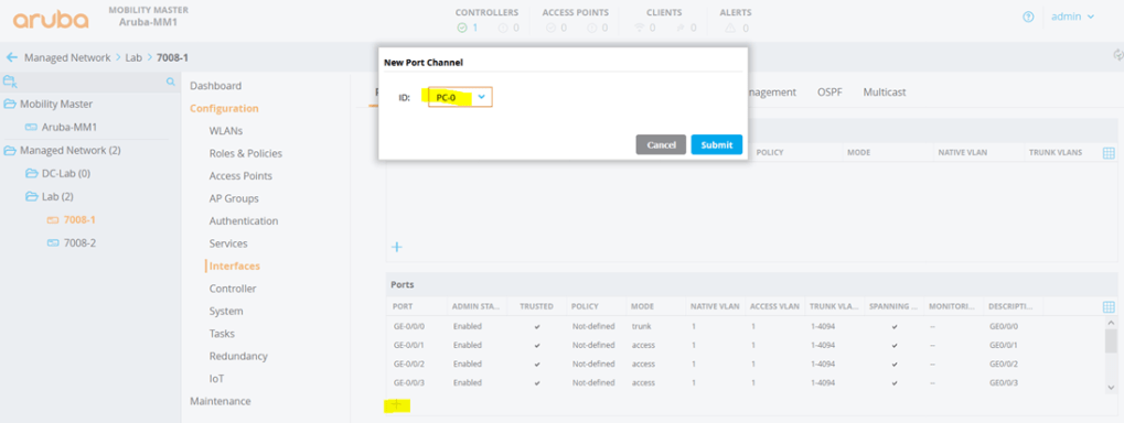 Link aggregation configuration for Aruba Controllers – Solutions Tech Lab